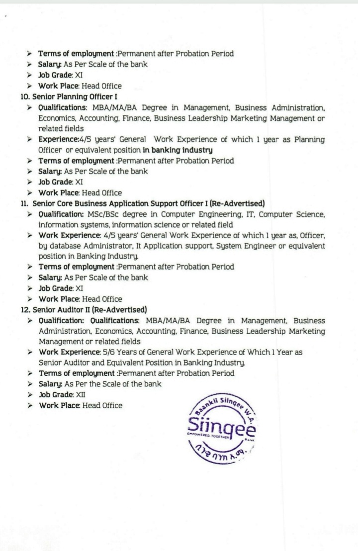 Siinqee Bank S.C. Internal and External Job Vacancy Announcement ...